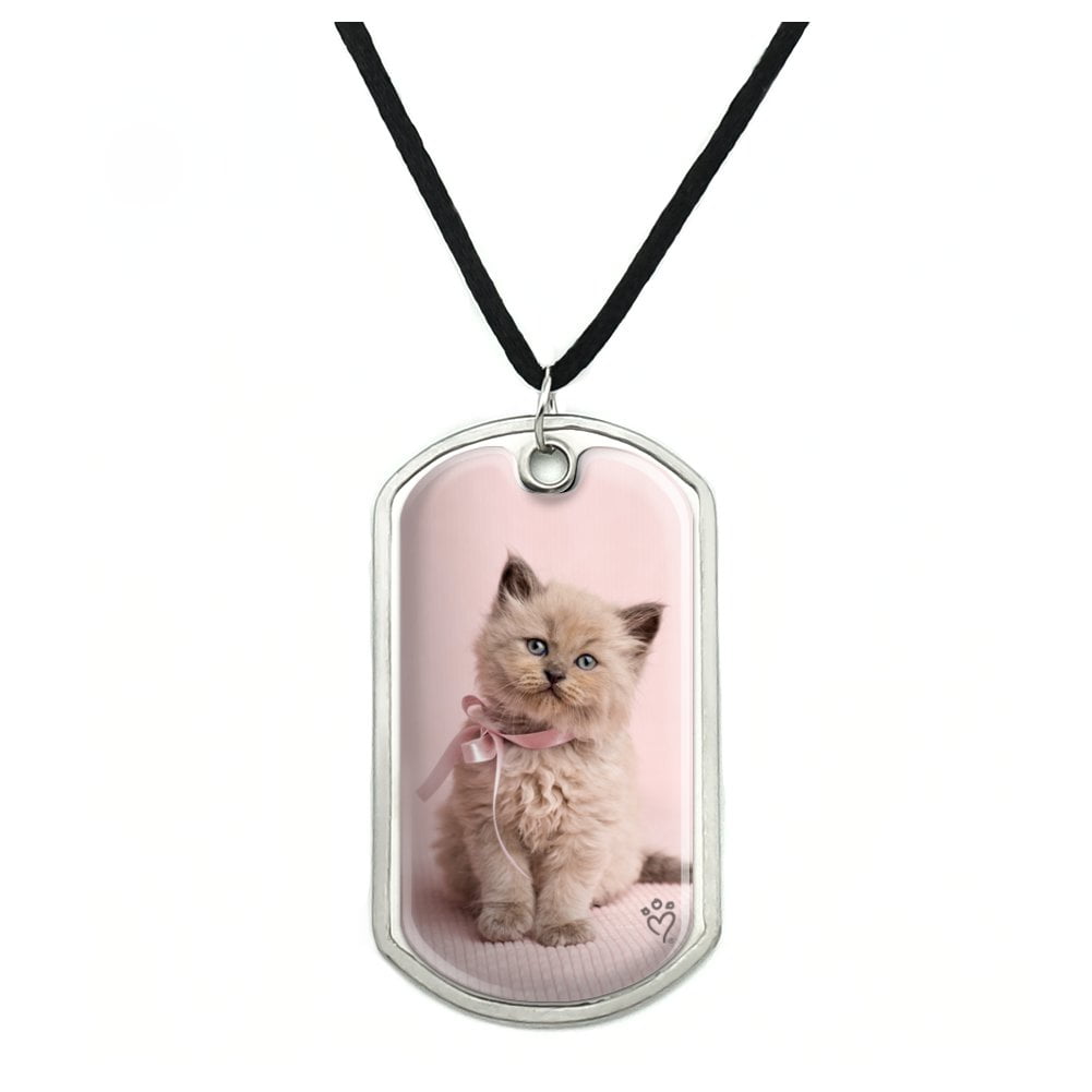 Miradoll Ragdoll Cat Kitten Pink Ribbon Bow Military Dog Tag Pendant ...