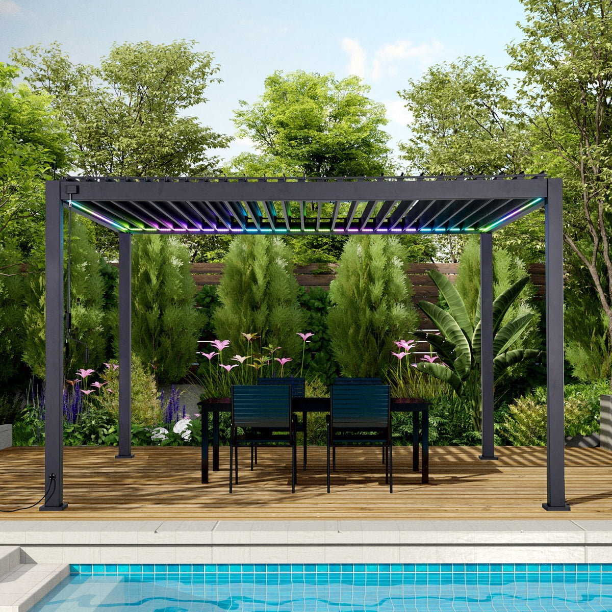 Mirador 10'x 13' 111S Aluminum Pergola w/ LED Strip Lights& Adjustable ...