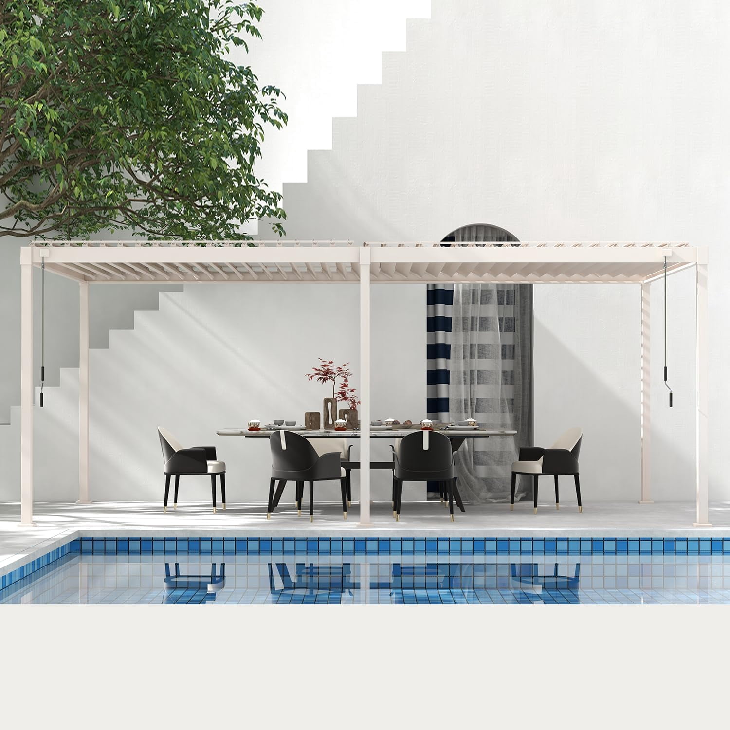 Mirador 10'x 20' Outdoor Pergola, 80S Steel Frame w/ Adjustable Louvers ...