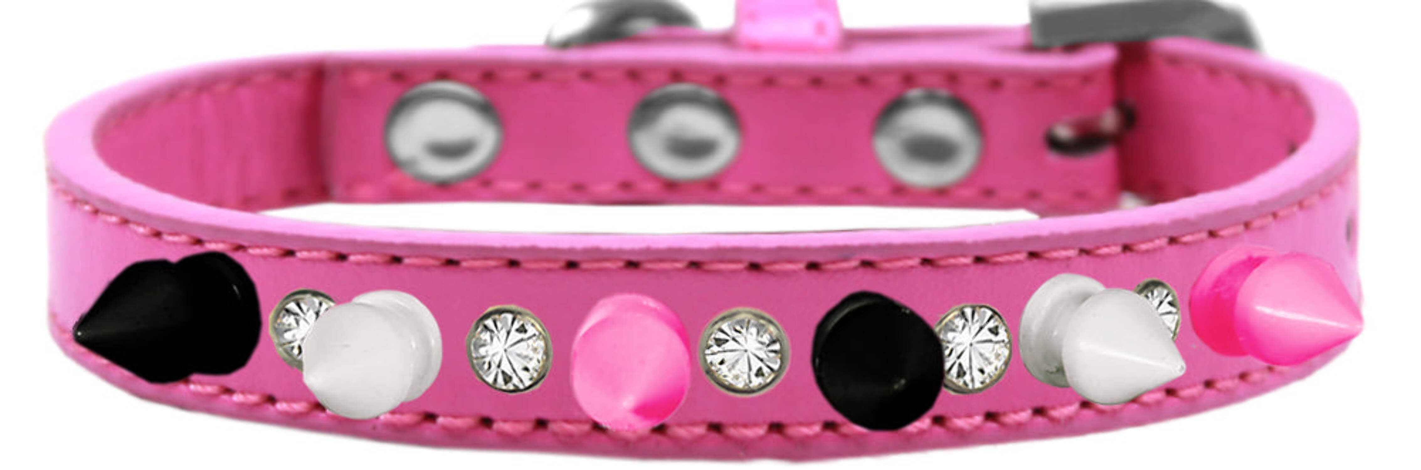 Pet and Dog Spike Collar, "Clear Crystals Black, White and Bright Pink ...