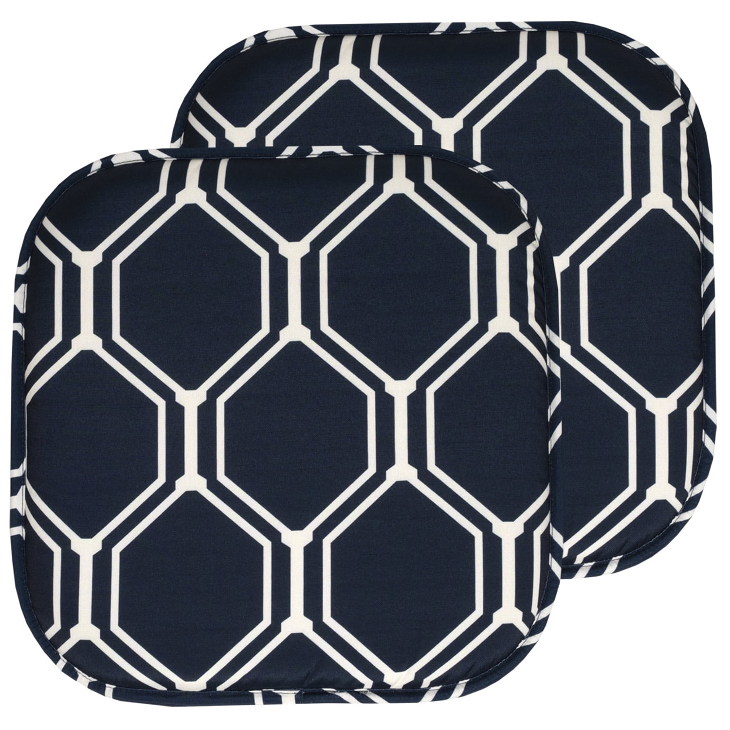 Mirage Hexagonal Print Memory Foam Chair Pads 2 Pack Navy/White ...