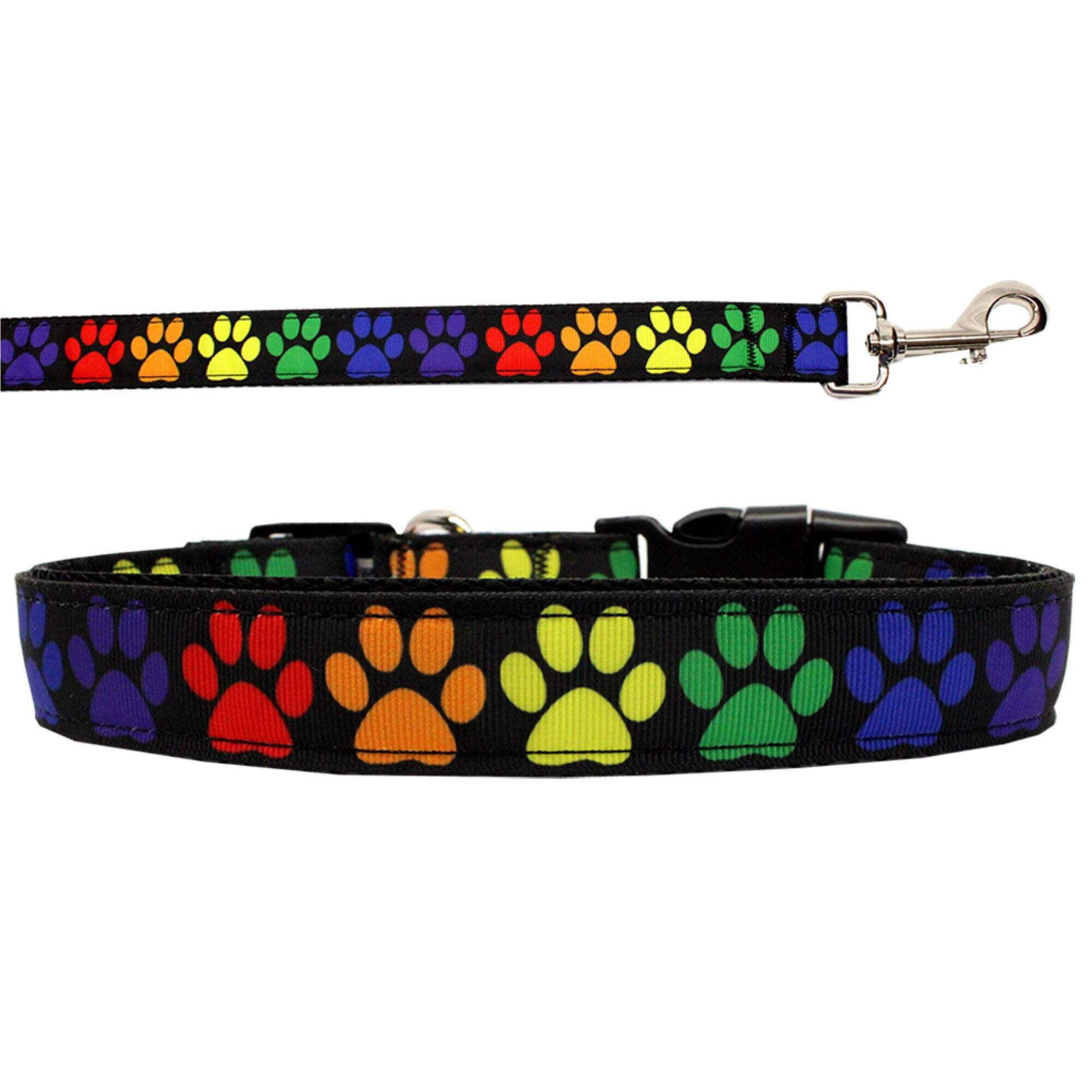 Pet Dog Cat Nylon Collar or Leash, "Rainbow Paws" - Walmart.com