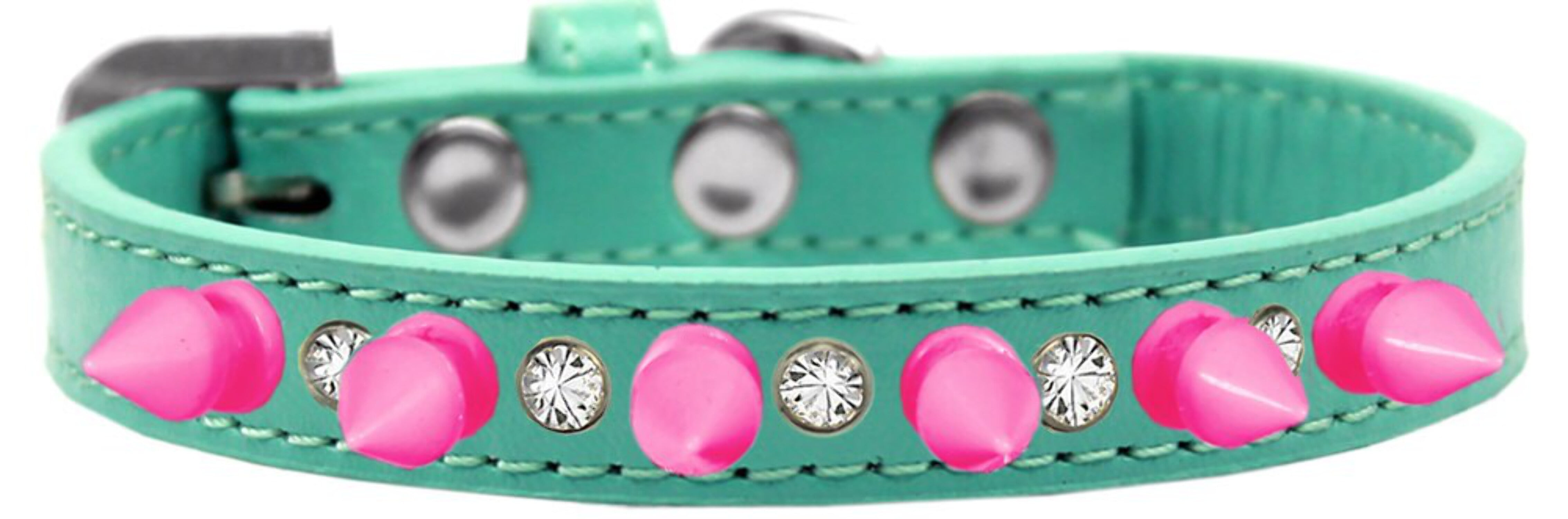 Mirage Pet Crystal and Bright Pink Spikes Dog Collar Aqua Size 14 ...