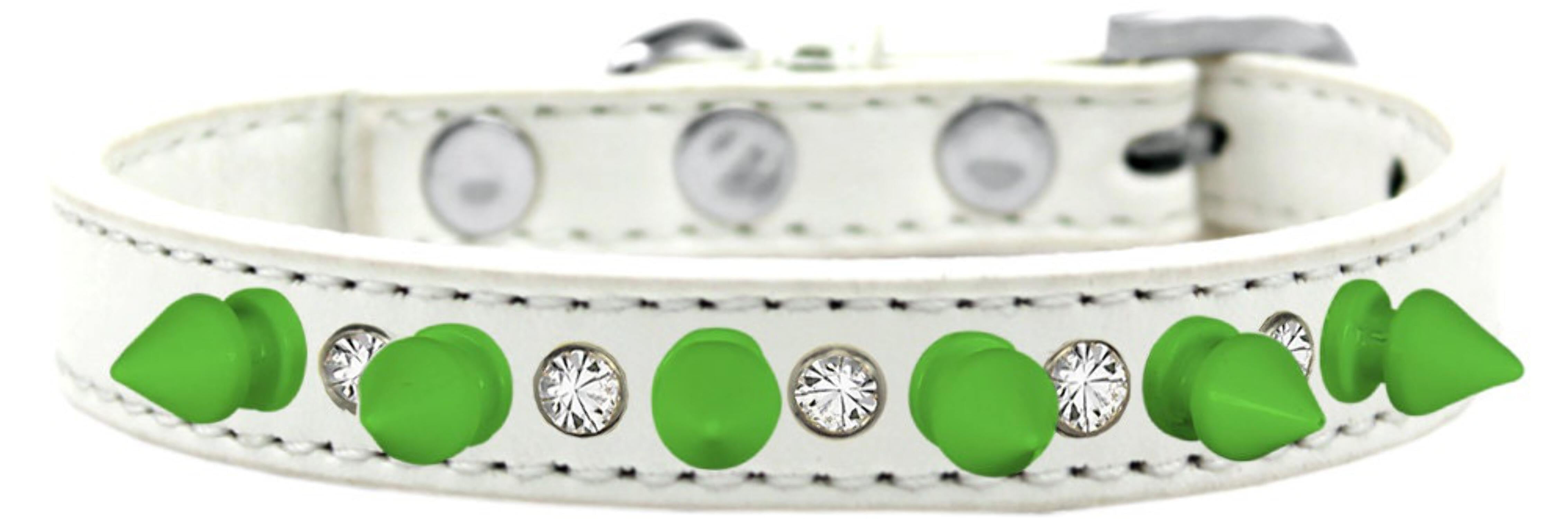 Mirage Pet Crystal and Neon Green Spikes Dog Collar White Size 14 ...