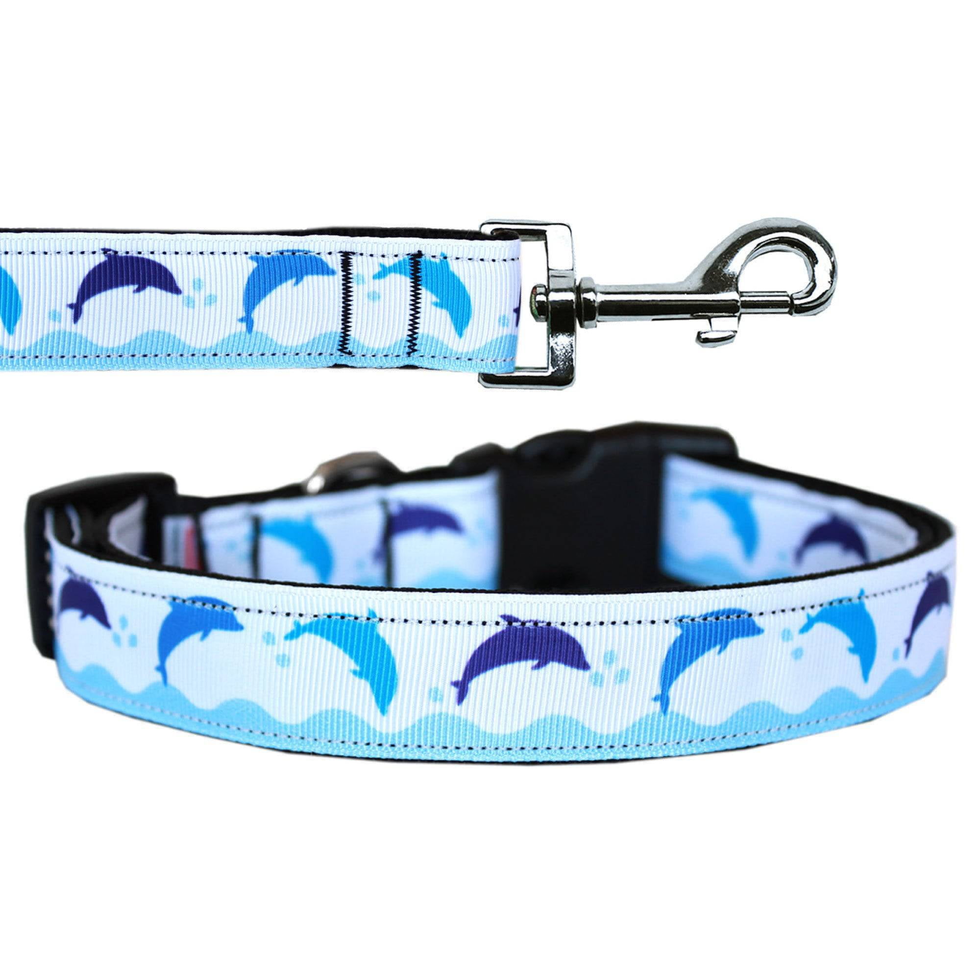 Pet Dog Cat Nylon Collar or Leash, "Blue Dolphins" - Walmart.com