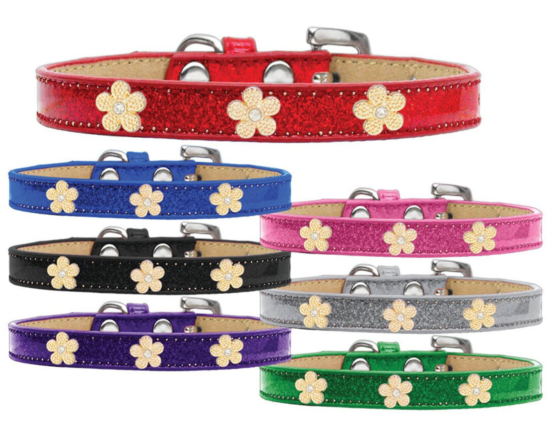 Mirage Pet Gold Flower Widget Dog Collar Emerald Green Ice Cream Size ...