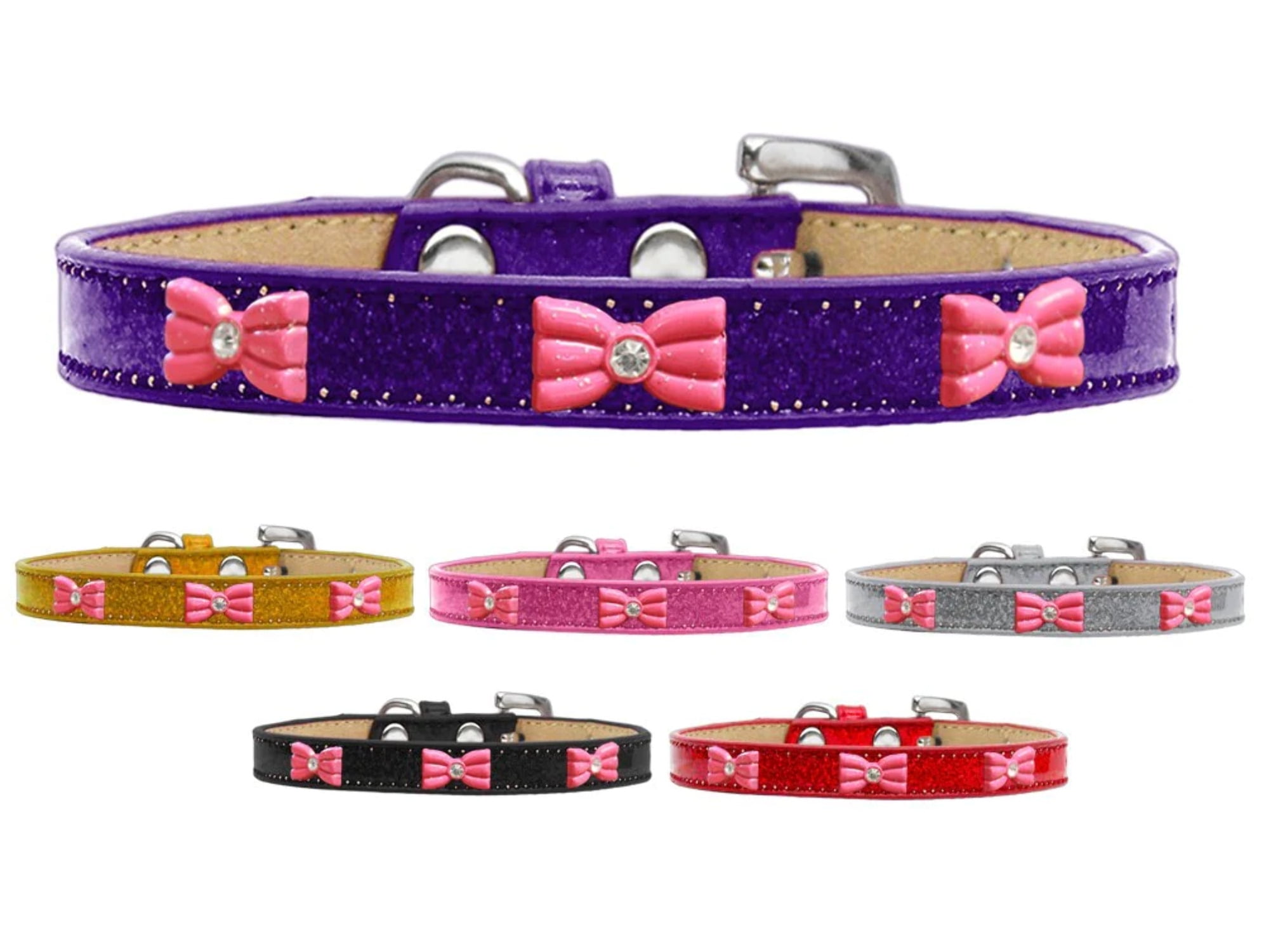 Mirage Pet Pink Glitter Bow Widget Dog Collar Red Ice Cream Size 14 ...