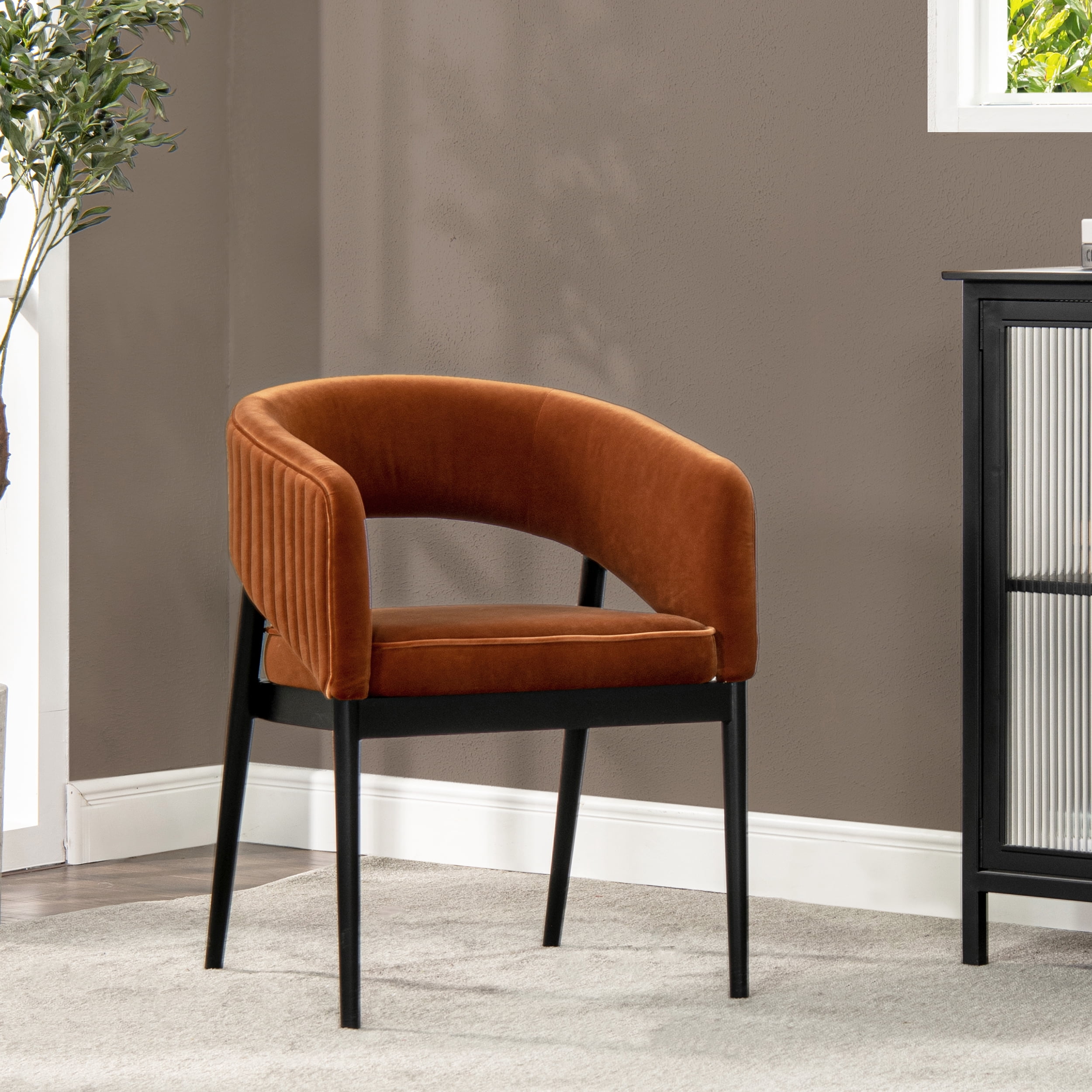 Mirah Modern Dining Chair - Burnt Orange Velvet, Rubberwood Legs, 23.5 ...