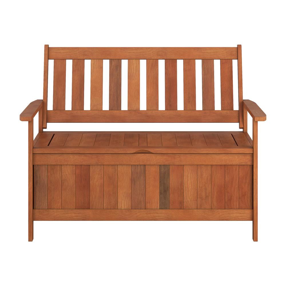 Miramar Natural Brown Stained Hard Wood Outdoor Storage Bench - Walmart.com