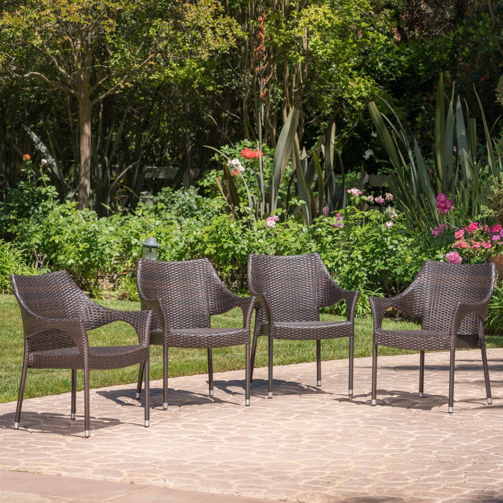Miranda Outdoor Mocha Wicker Stackable Dining Chairs Set of 4 - Weather ...