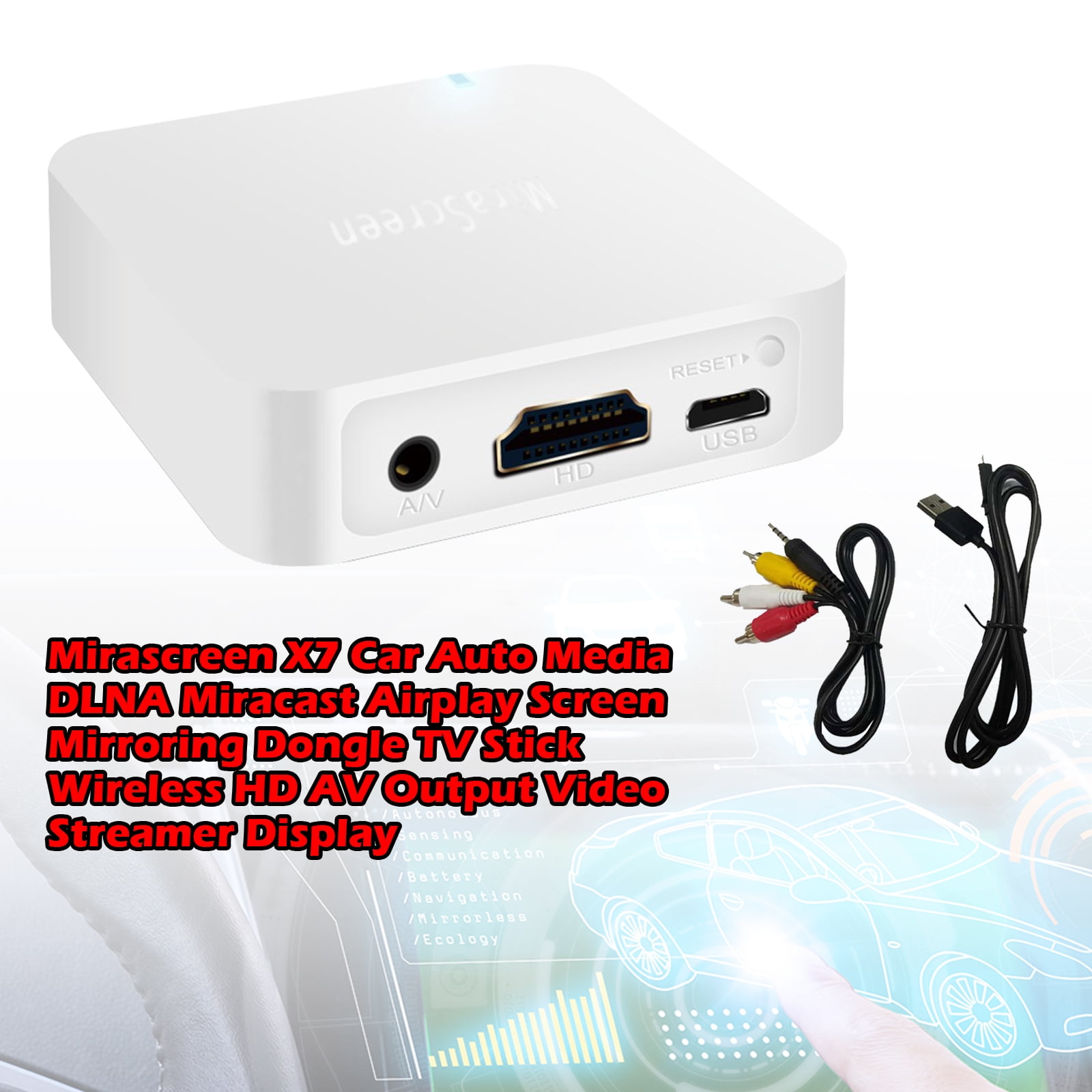 Mirascreen X7 Car Airplay Screen Dongle TV Stick Wireless AV+HDMI Dual ...