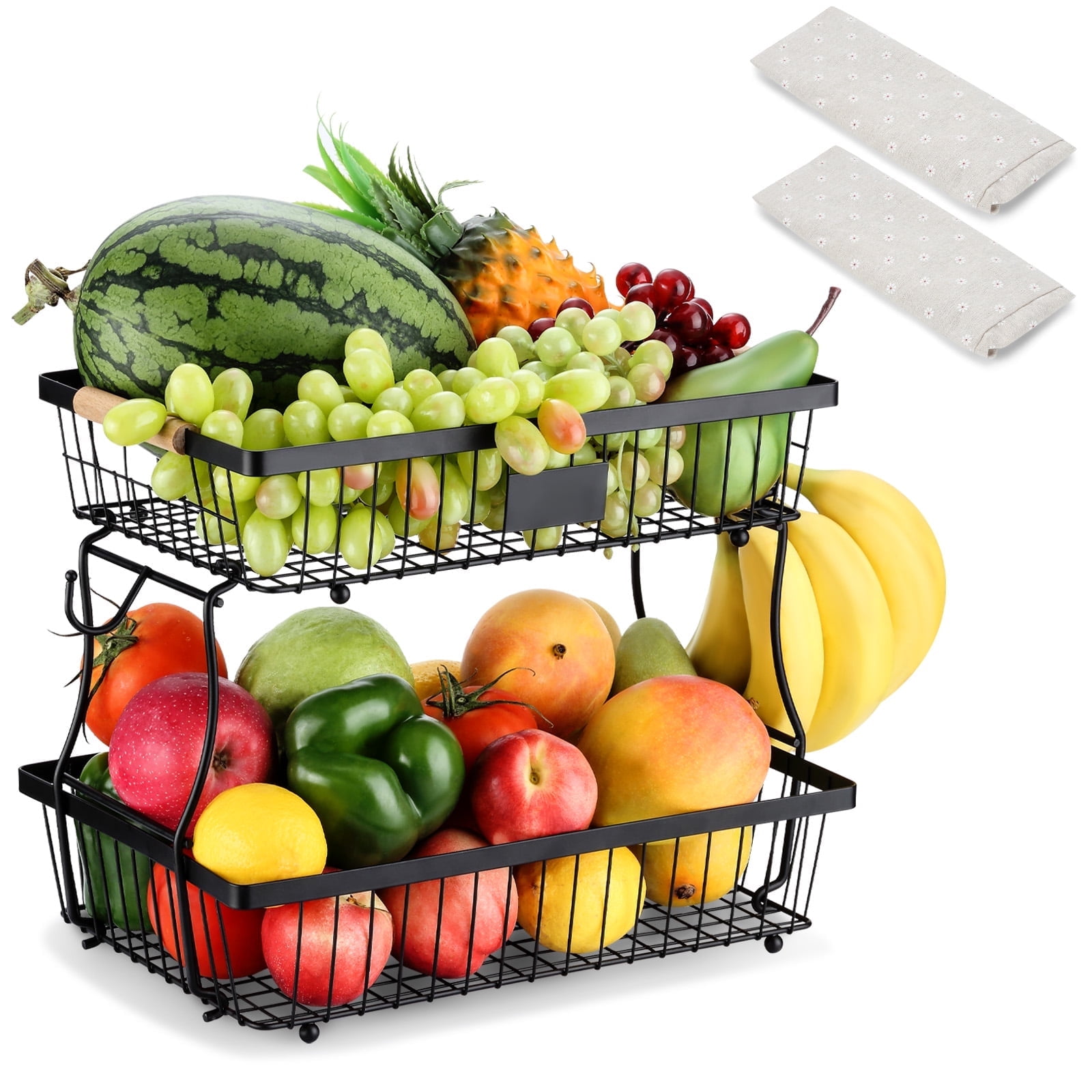 "Mirdinner 2 Tier Fruit Basket, Metal Organizer with Banana Holders ...