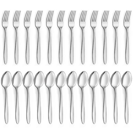 Forks and Spoons Set Stainless Steel Silverware set of 6 Mirror ...
