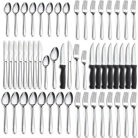 40-Piece Silverware Set, Heavy Duty Stainless Steel Flatware Cutlery ...