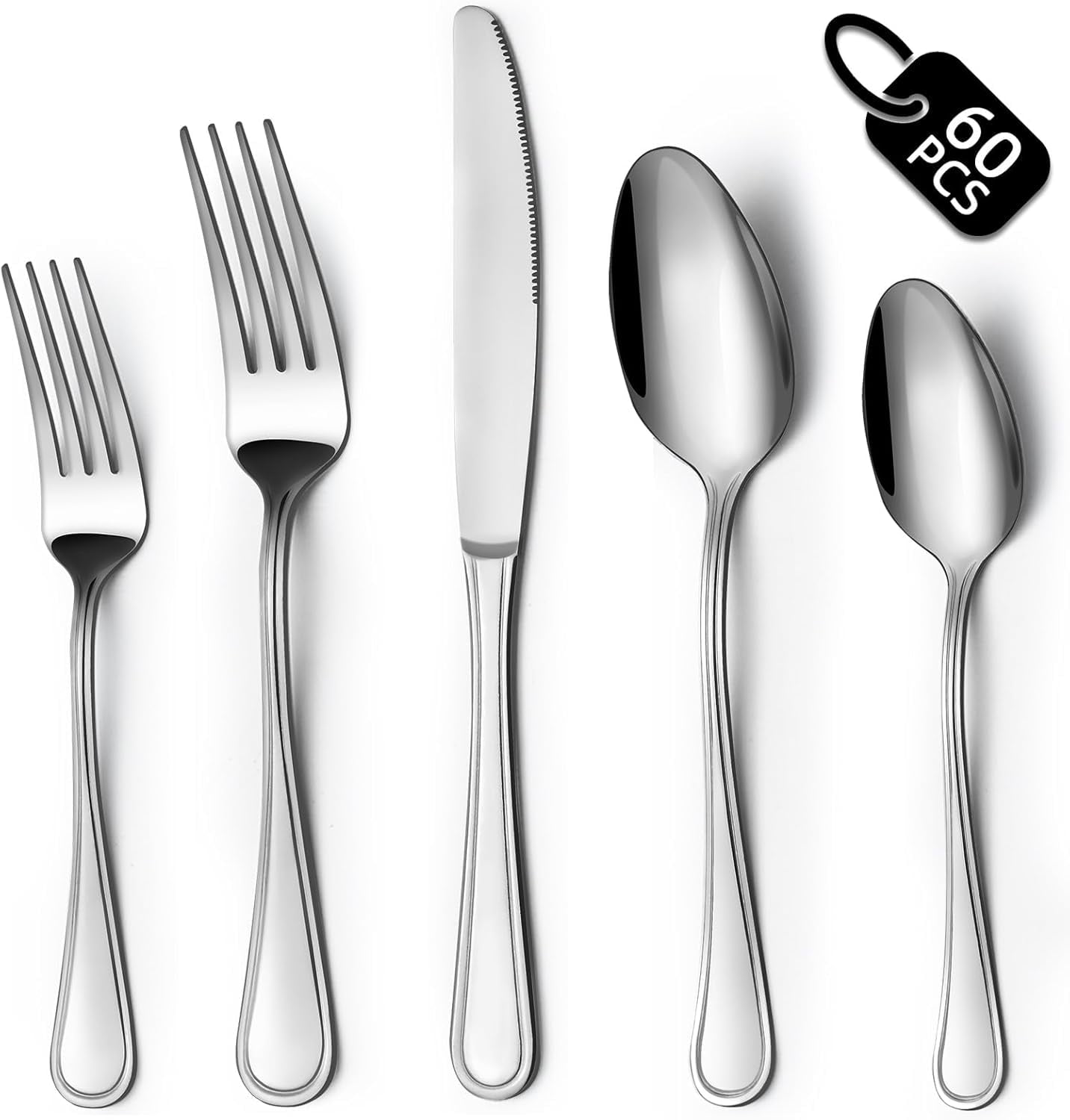 Mirdinner 60-Piece Silverware Set for 12, Stainless Steel Flatware ...
