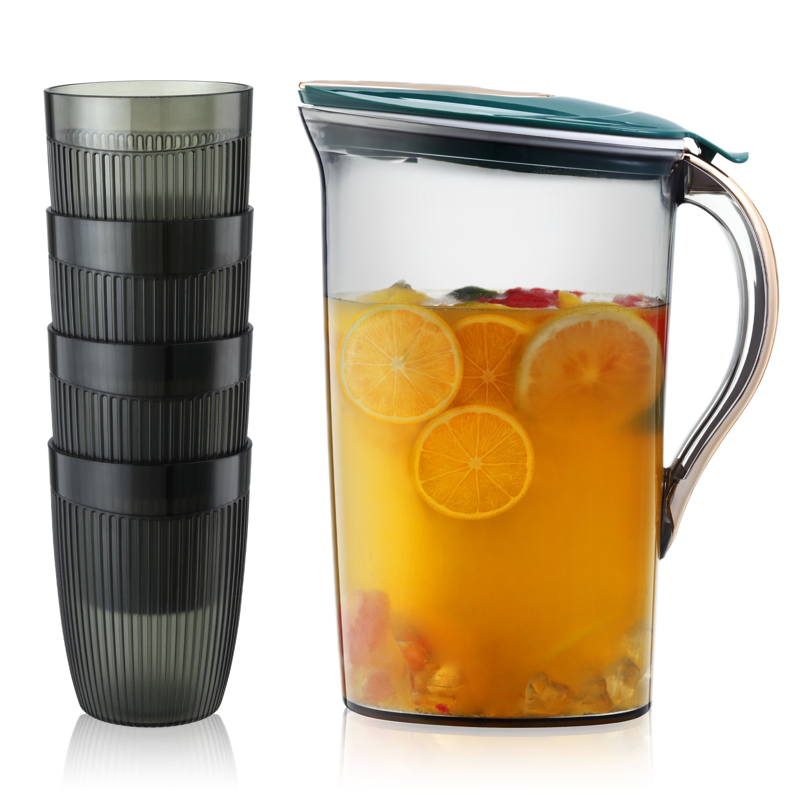 Mirdinner Plastic Water Pitcher with Lid, Fridge Door Reusable Clear ...