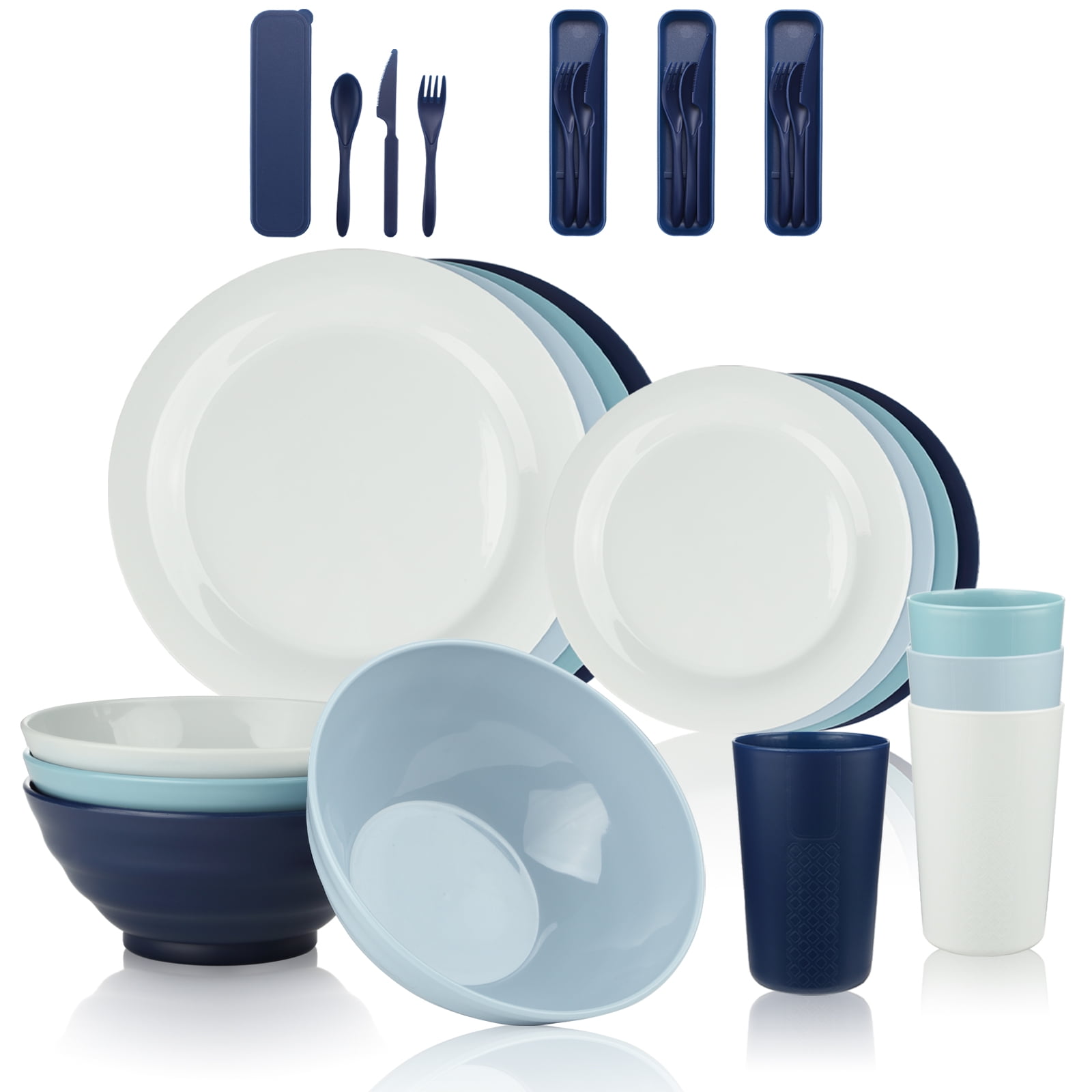 Mirdinner Unbreakable Plastic Dinnerware Set, 20pcs for 4, Plates Bowls ...