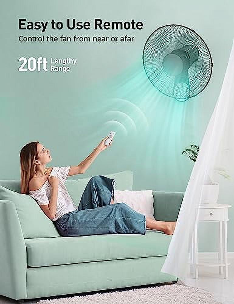 Mirdred Wall Mount Fan, 16 Inch 5 Blades 5 Speeds Wall Fan with Remote ...