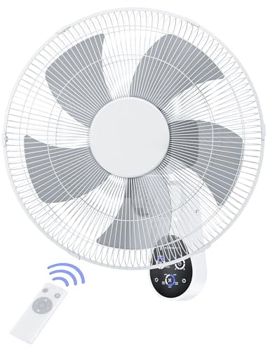 Mirdred Wall Mount Fan, 16 Inch 5 Blades 5 Speeds Wall Fan with Remote ...