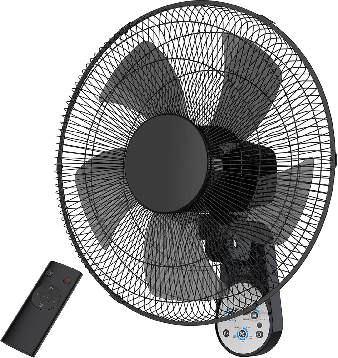 Mirdred Wall Mount Fan, 16 Inch 5 Blades 5 Speeds Wall Fan with Remote ...