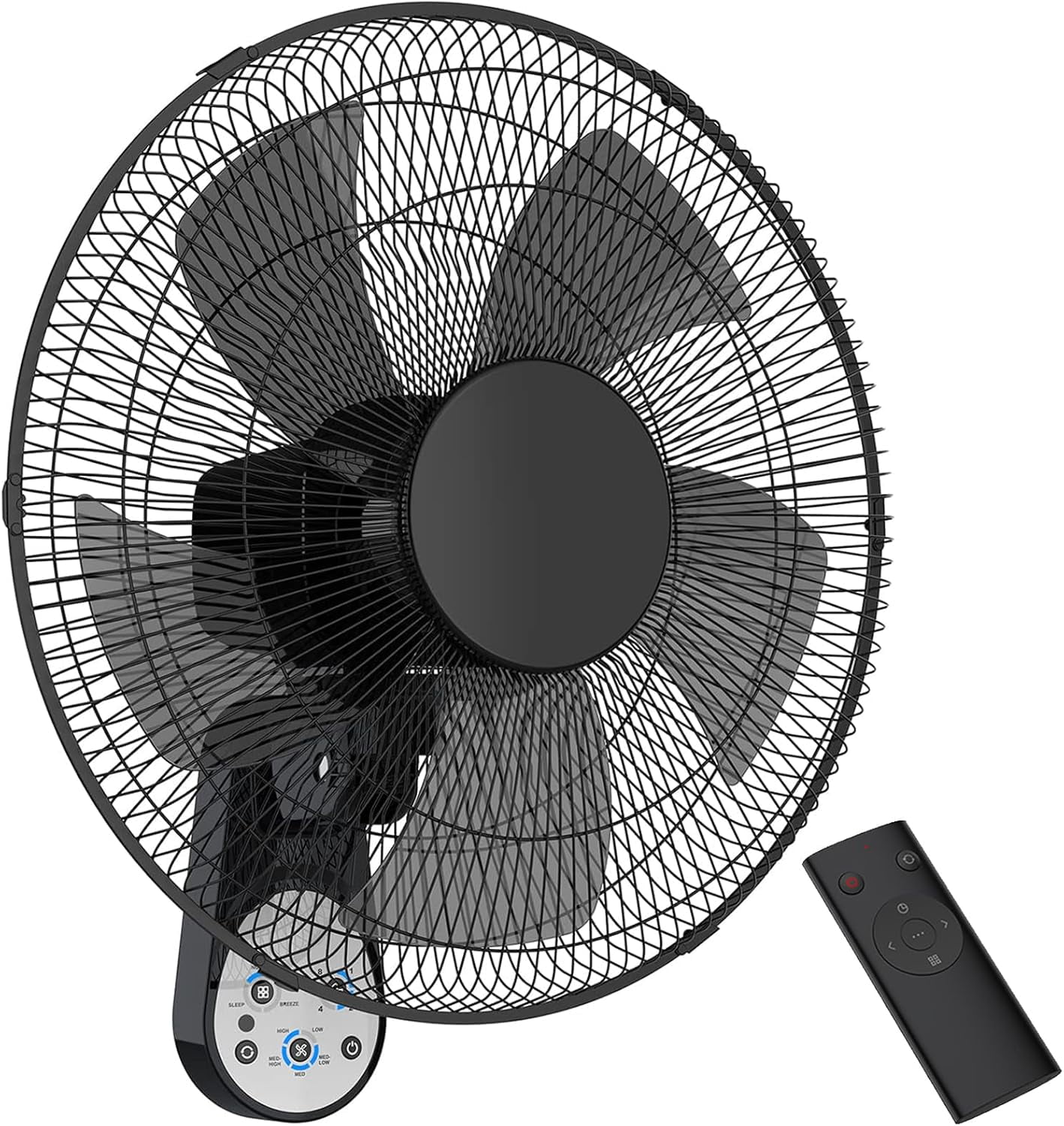 Mirdred Wall Mount Fan, 16 Inch 5 Blades 5 Speeds Wall Fan with Remote ...