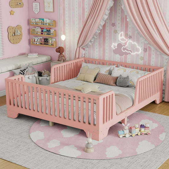 Mirightone Full Montessori Bed with Rails and Doors, Wood Bed Frame ...