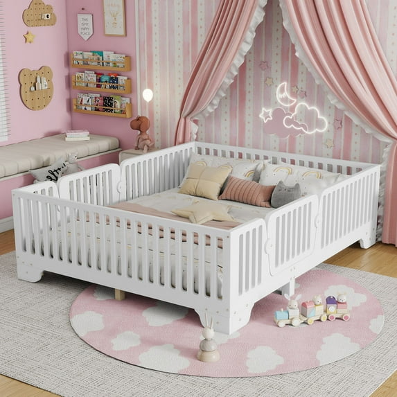 Mirightone Full Size Floor Bed with High Rails and Slats, Montessori ...