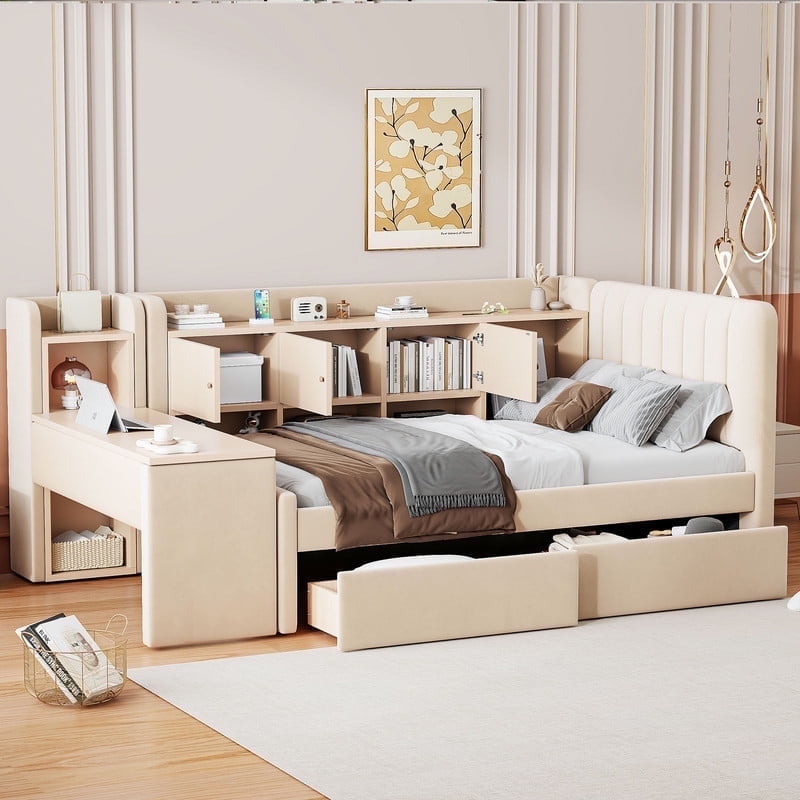 Mirightone Twin Upholstered Daybed with Storage, Daybed Frame with Desk ...