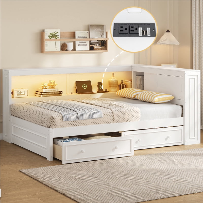 Mirightone Wood Full Size Daybed with Storage Drawers and Bookcase ...