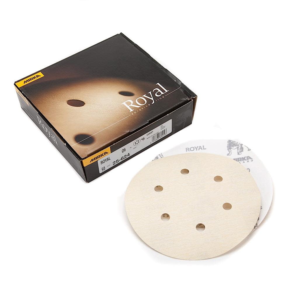 Mirka 23-624-060 6" 6-Hole 60 Grit Dustless Hook & Loop Sanding Discs ...