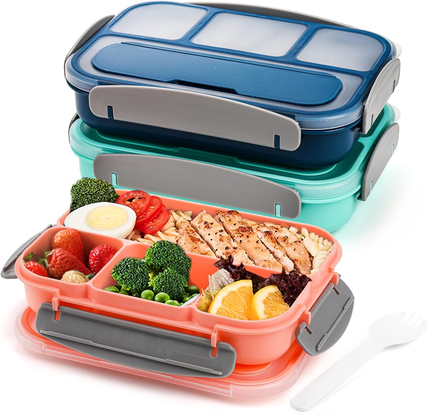 Mirlewaiy 3 Pack Bento Lunch Boxes with Spoon and 4 Compartment ...