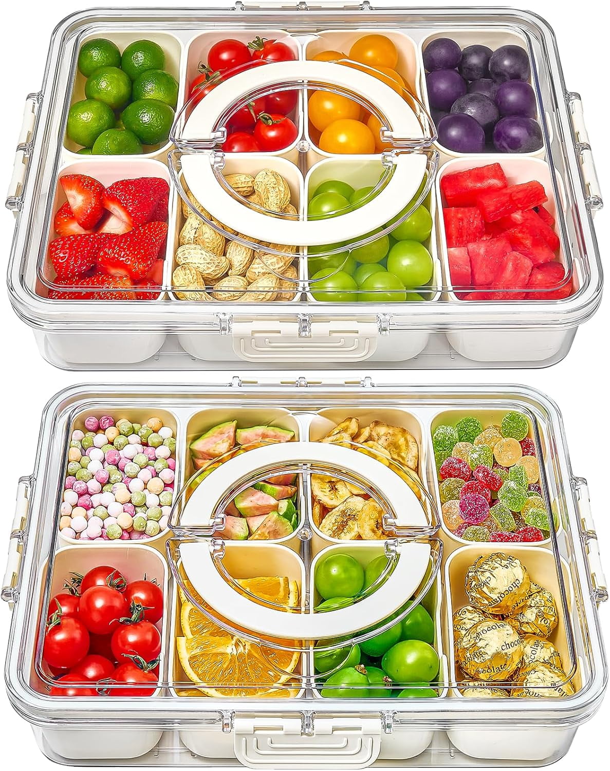 Mirlewaiy Snackle Box Container, 2 Pack Divided Serving Tray with Lid ...