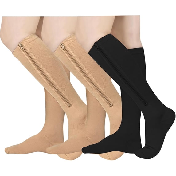 Mirlewaiy Zipper Compression Stockings, 15-20 mmHg Closed Toe Support ...