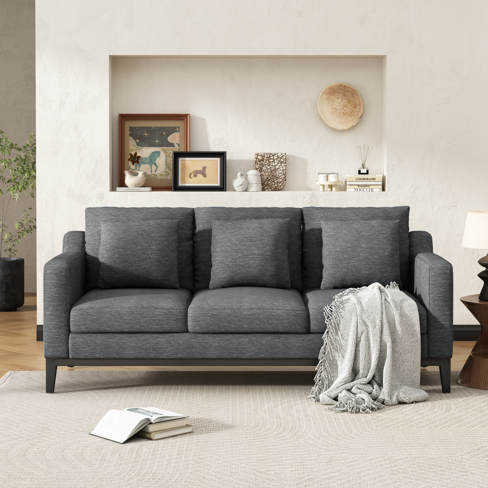 Mirod Comfy 3-seat Sofa with Wooden Legs, Modern for Living Room and ...
