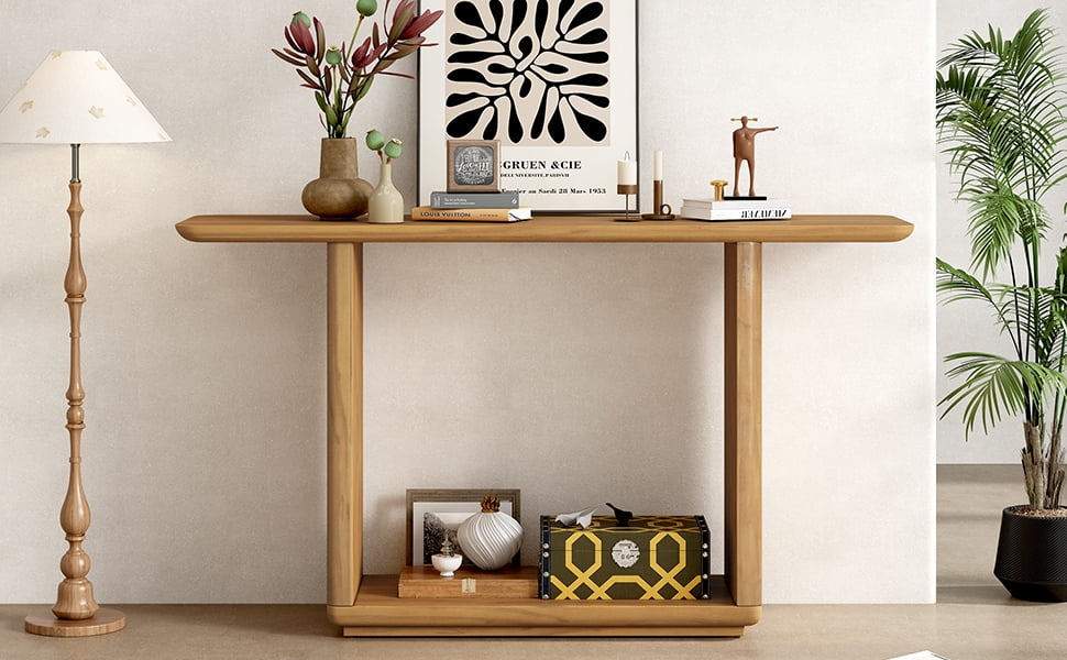 Mirod Elegant Minimalist Console Table with Curved Corners,Natural Wood ...