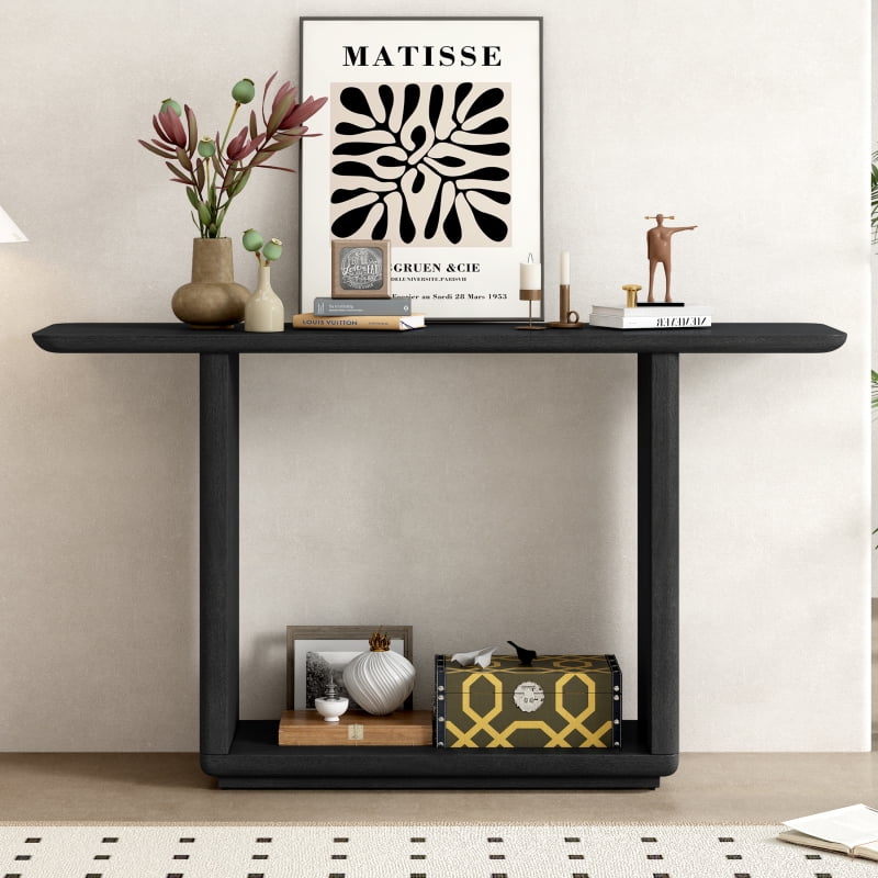 Mirod Elegant Minimalist Console Table with Curved Corners,Natural Wood ...