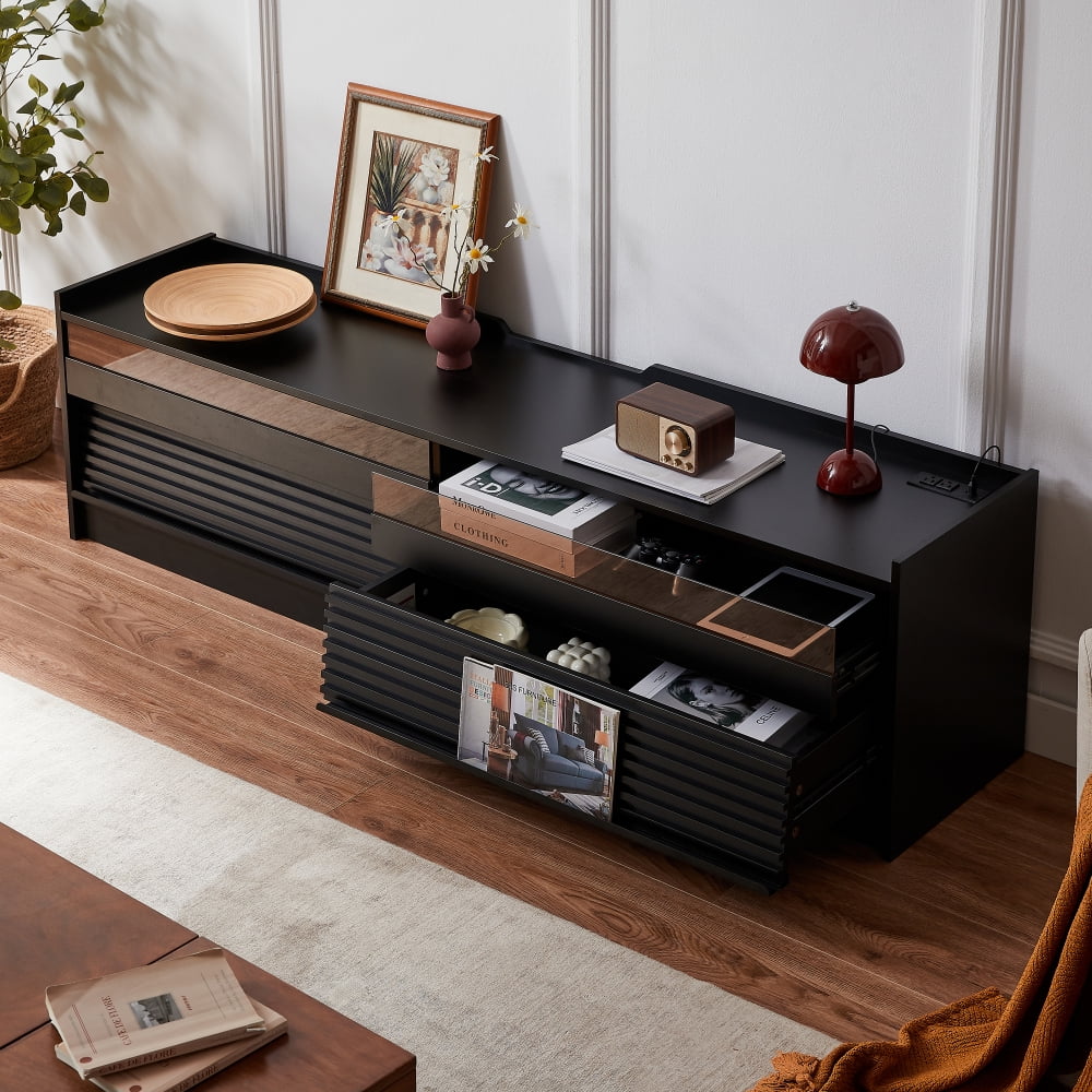Mirod Modern TV Stand with Ample Storage,4 Drawer Design with Tempered ...