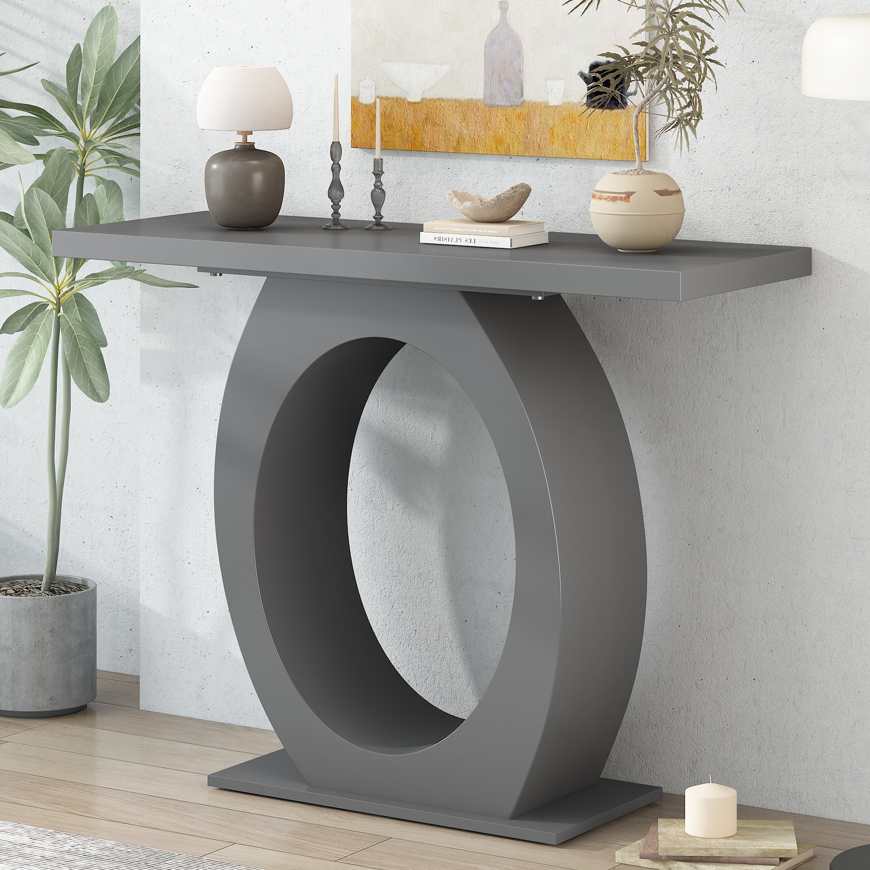 Mirod Stylish Modern Console Table with Egg-Shaped Base,Enhanced Stability and Durability,Sleek ...