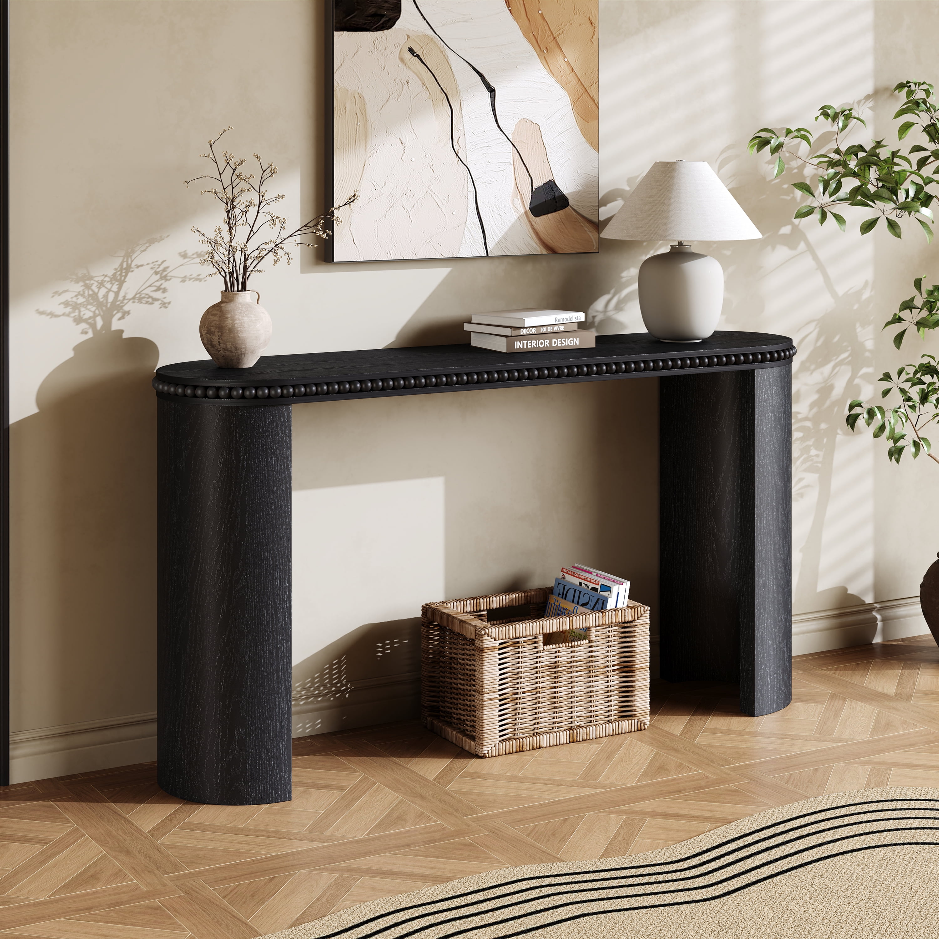 Mirod Vintage Console Table with Beaded Trim and Reversible Curved Legs ...