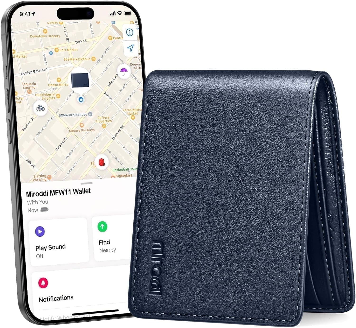 Miroddi Smart Wallet for Men with Built in Tracker Works for Find My ...