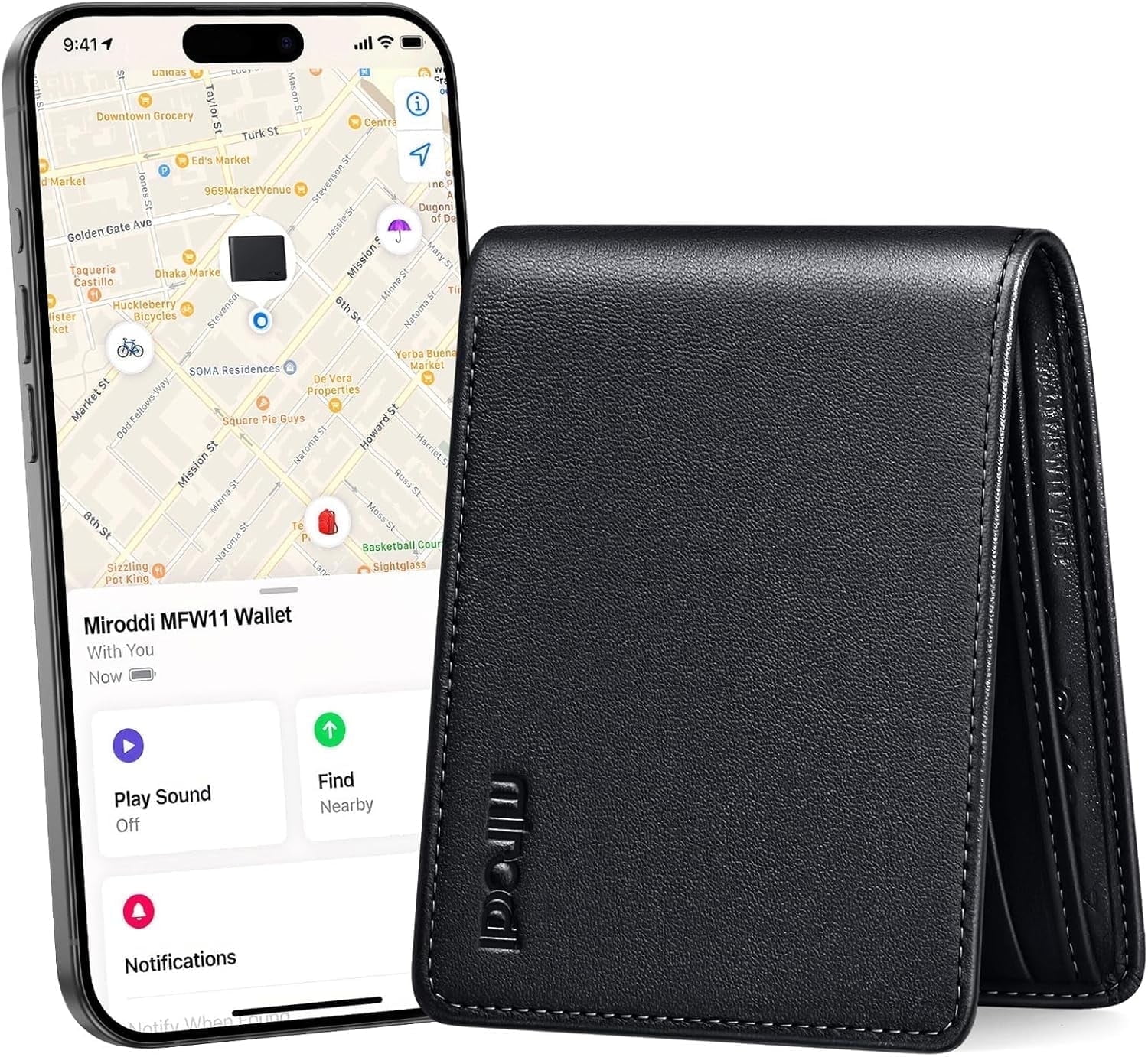 Miroddi Smart Wallet for Men with Built in Tracker Works for Find My ...