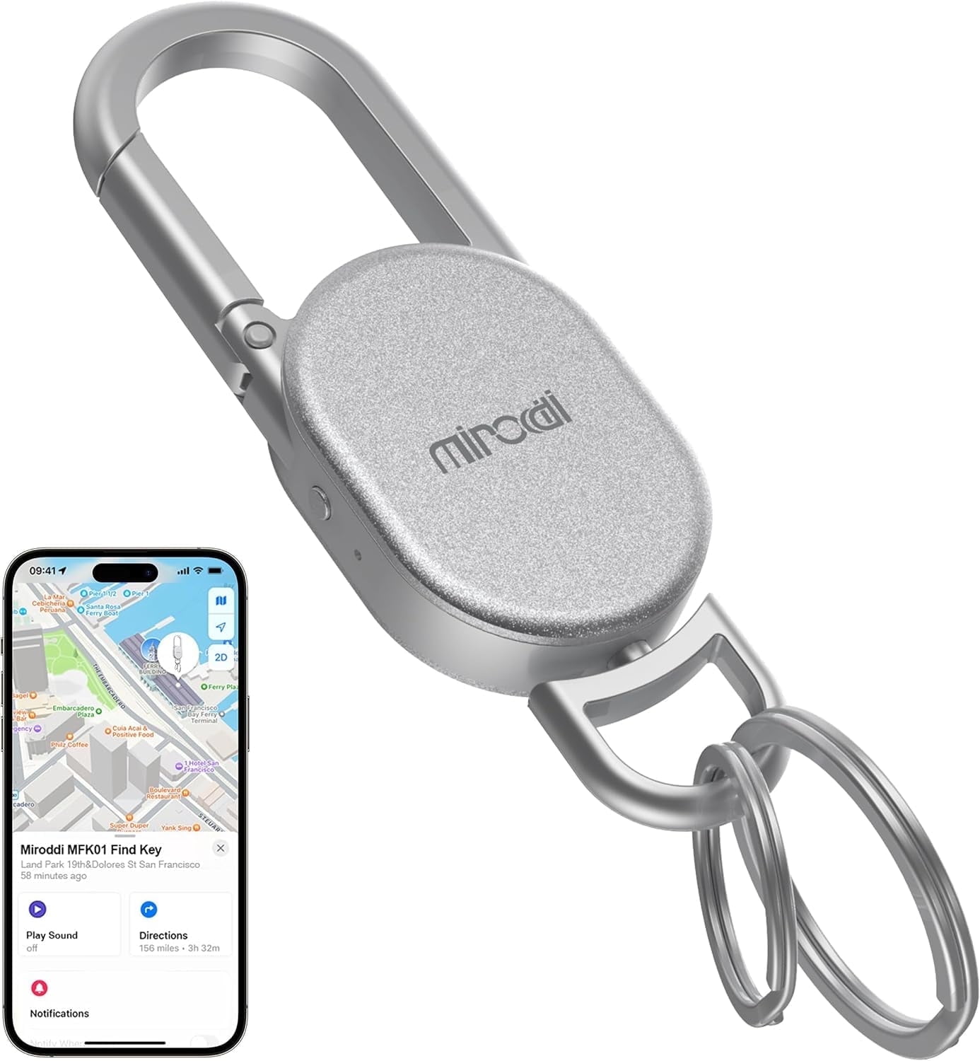 Miroddi Keychain Tracker, Men Carabiner Clip Key Chain Works with Find My App, Smart KeyChain ...