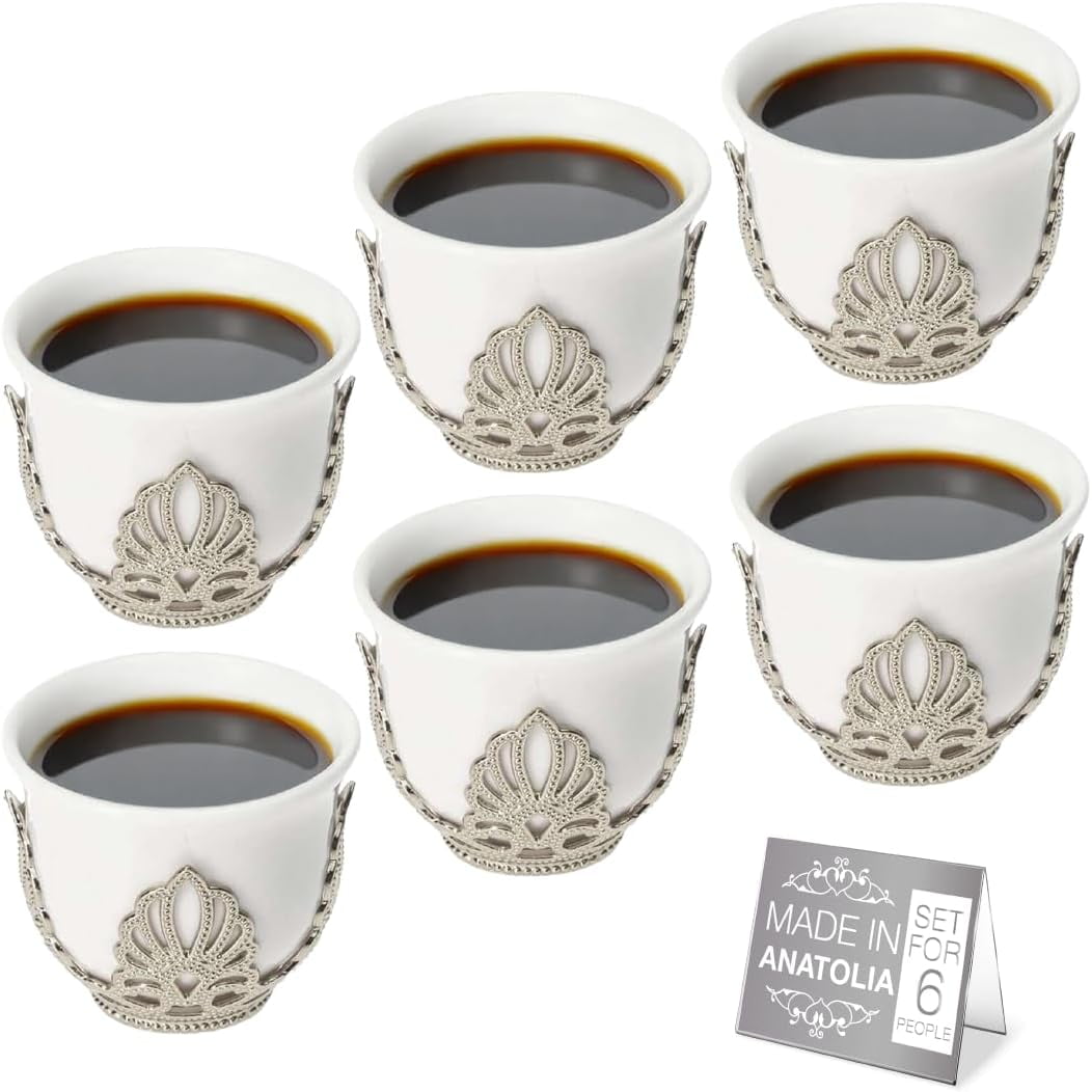 Mirra 1.8 oz Turkish Arabic Coffee Cup Set of 6 With Removable Silver ...