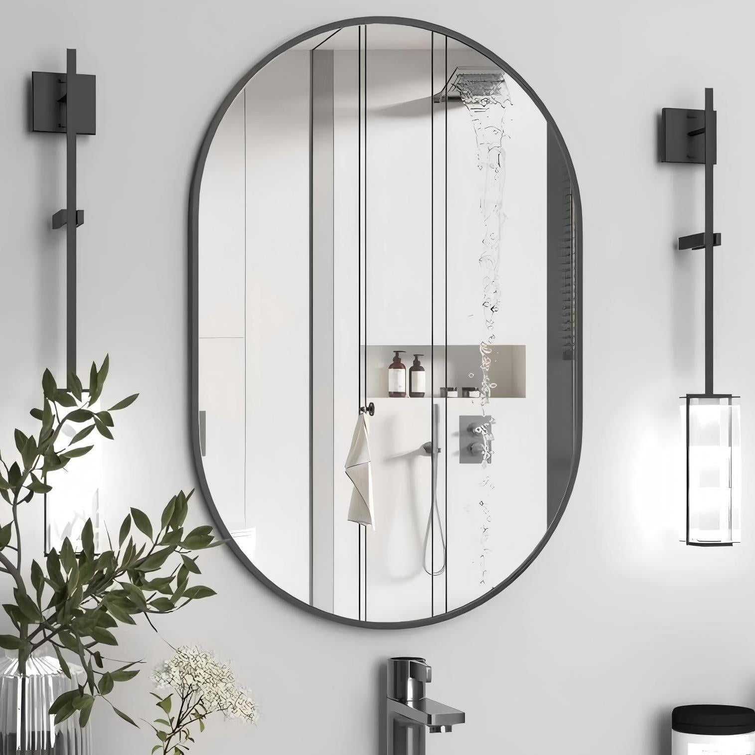 Mirrasia 36" x 20" Oval Bathroom Wall Mirror with Metal Frame Wall ...
