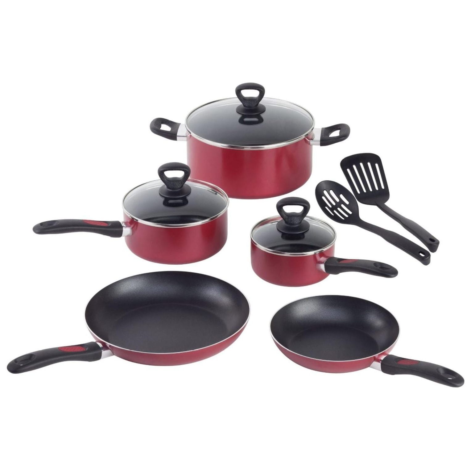 Mirro A796SA Get A Grip Aluminum Nonstick Cookware Set, 10-Piece, Red ...