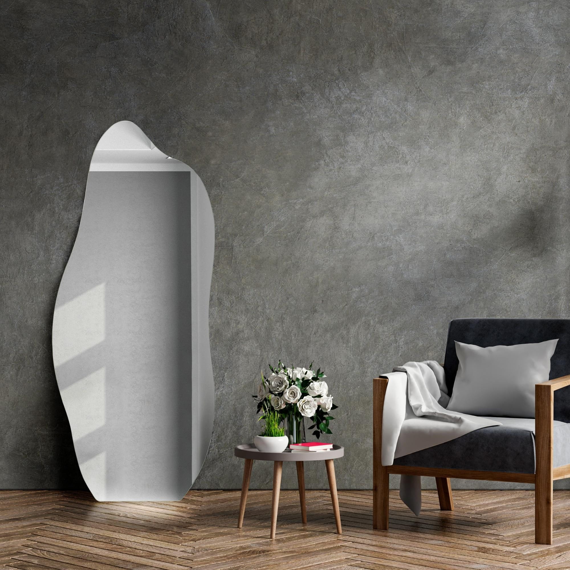 Mirrona ALYA Asymmetrical Mirror , Decorative Irregular Mirror 55x24 Inches - White - Walmart.com