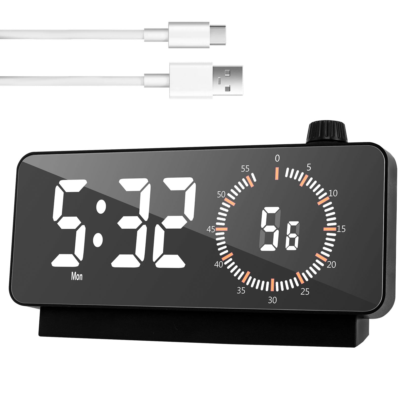 Mirror Alarm Clock with Timer LED Big Display Digital Desk Clock 3 Adjustable Brightness USB ...