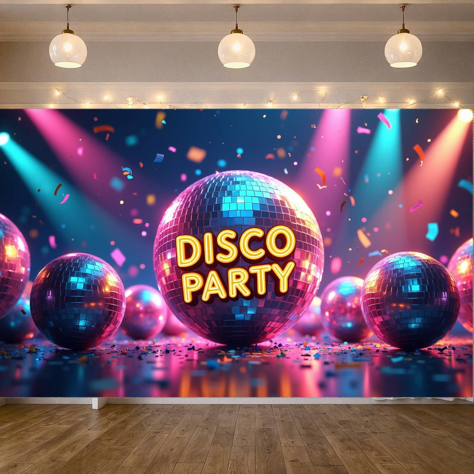 Mirror Ball Design Disco Party Banner Colorful Lights Party Banner ...