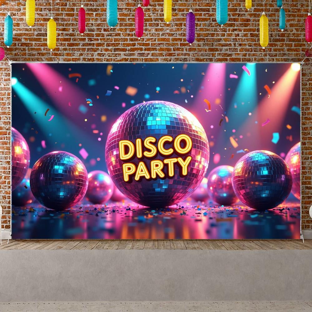 Mirror Ball Design Disco Party Banner Colorful Lights Party Banner ...