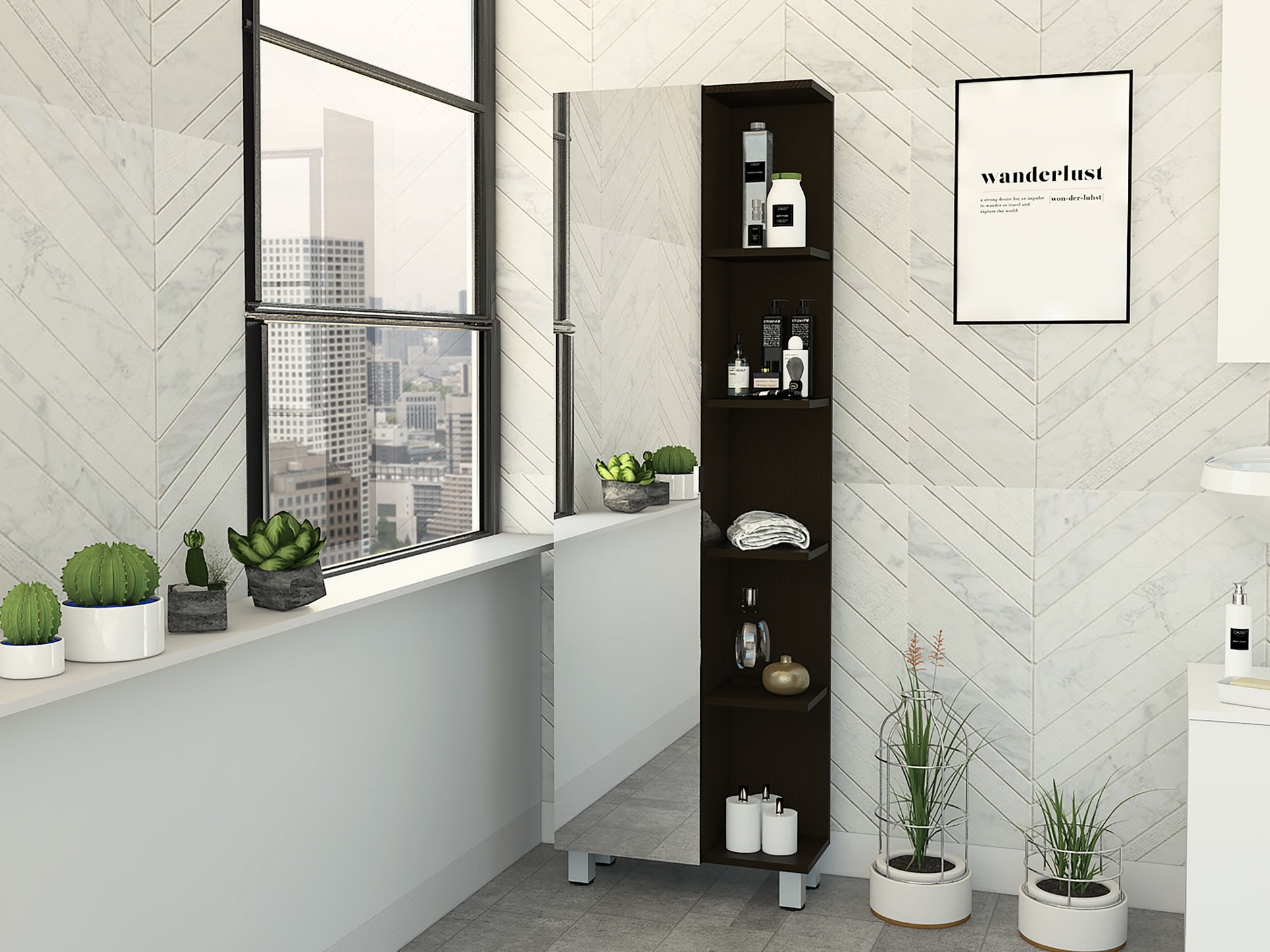 Mirror Bathroom Storage Cabinet with Single Door & Metal Legs ...